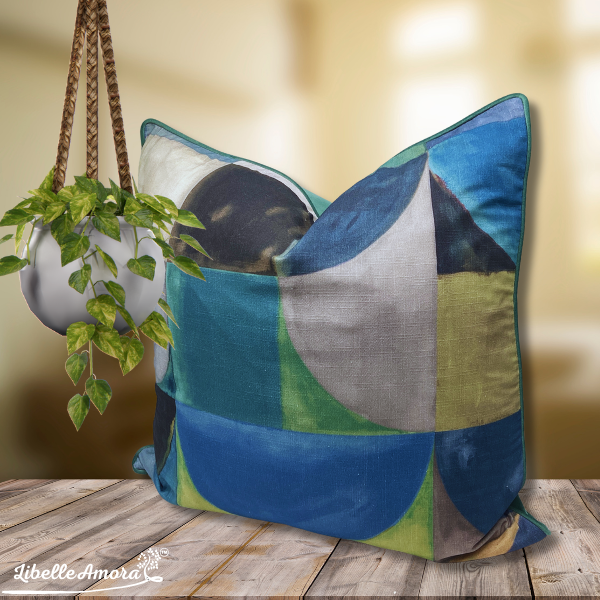 Alchemy Peacock Abstract Linen Scatter - 65 x 65cm | Furnicare